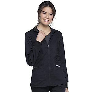 Cherokee Women Scrubs Jacket Workwear Revolution Zip Front High-Low WW301, M, Black