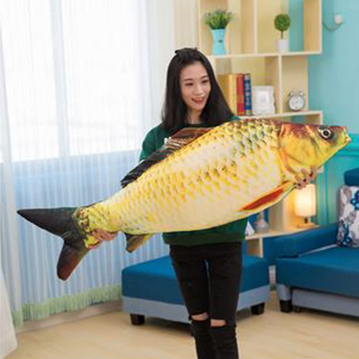 OUKEYI 31inch Giant 3D Soft Fish Cushion Pillow Carp Plush Pillow Stuffed Toy Throw Pillow for Home Decoration Gift Kids Pillow Stuffed Animal Toy