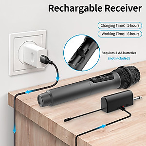 Aveek Wireless Microphones, Karaoke Dynamic Microphone for Speakers with Rechargeable Receiver(Work 6hs), for Singing, Party, Wedding, DJ, Speech (2 Packs)