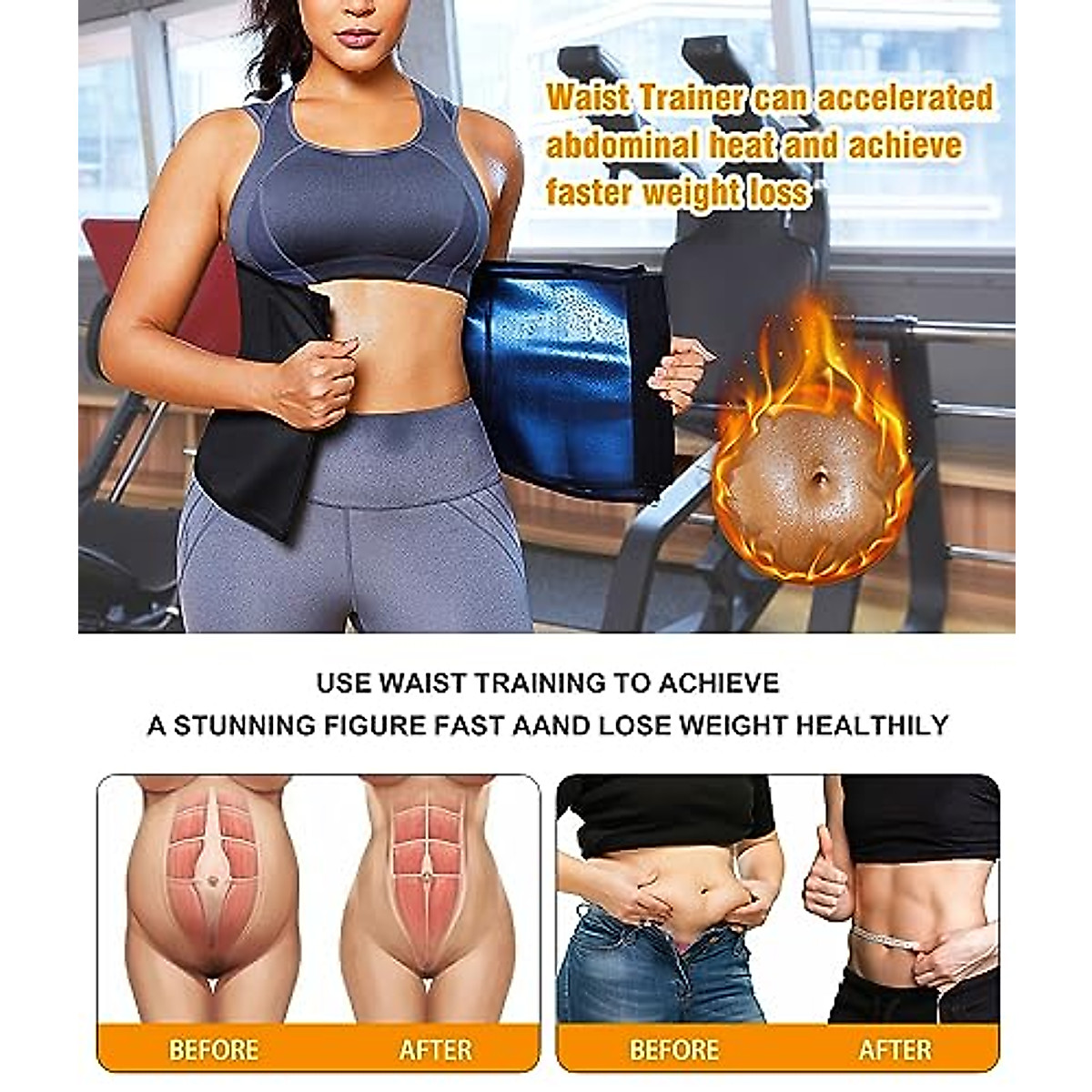 LEINIDINA Womens Waist Trainer Corset with Zipper Sweat Waist Trimmer for Women Workout Belt Corset Shapewear Black