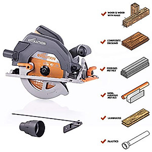Evolution Power Tools R185CCS 7-1/4" TCT Multi-Material Cutting Circular Saw, 7-1/4", Orange