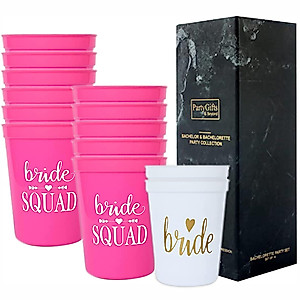 PartyGifts&beyond Bride Squad Plastic Cups 13packs Bachelorette Party Cups for Bridesmaid Bridal Shower Wedding Decorations(Neon)