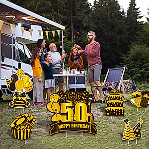 50th Birthday Yard Sign Large Black Gold 50th Birthday Decorations 50 Happy Birthday Yard Signs with Stakes Outdoor Lawn Sign for Birthday Supplies of 50 year-old
