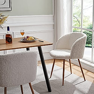 NORDICANA Accent Chairs Set of 2 Fuzzy Sherpa Dining Chairs with Barrel Back Faux Fur Armchairs Upholstered Sofa Chairs for Living Room/Home Office/Dining Room (Off White)