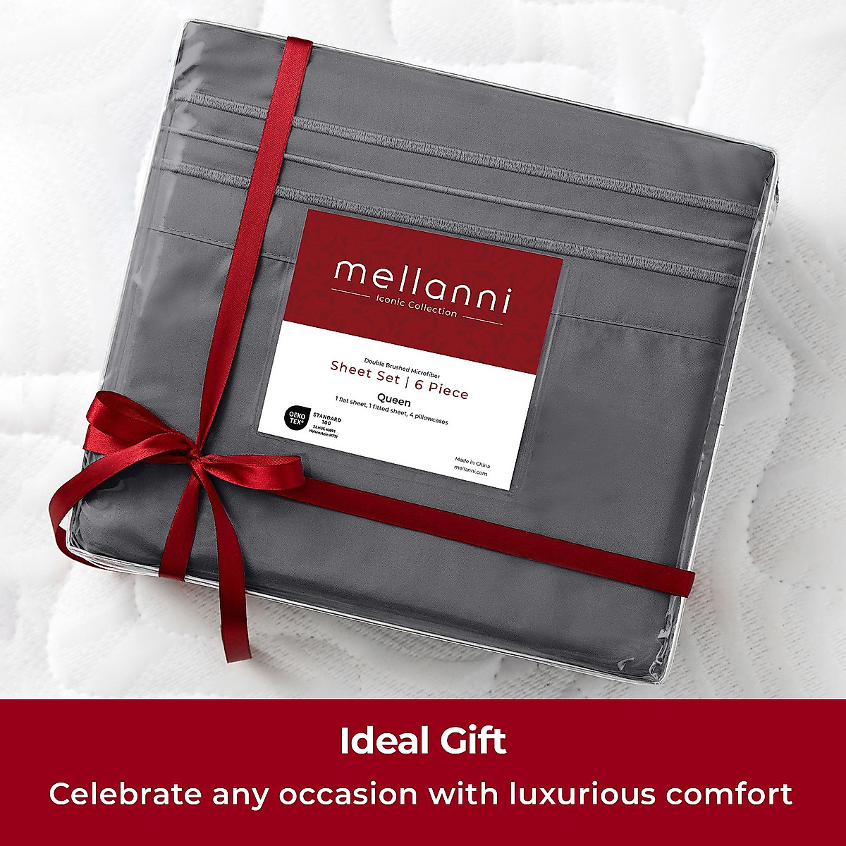 Mellanni Queen Sheet Set - 6-Piece Iconic Collection Bedding, (Including 4 Pillowcases), 16-Inch Deep Pocket, Easy Care, Extra Soft, Cooling Sheets, Brushed Microfiber - Gray