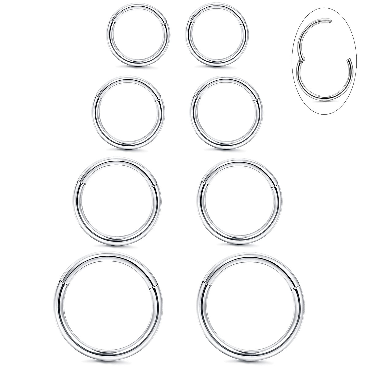 LOYALLOOK G23 Titanium Hinged Clicker Segment Nose Rings Hoop Septum Nose Lip Ring Hoop for Women Men Helix Cartilage Daith Tragus Sleeper Earrings Body Piercing Improved 16G Silver Tone