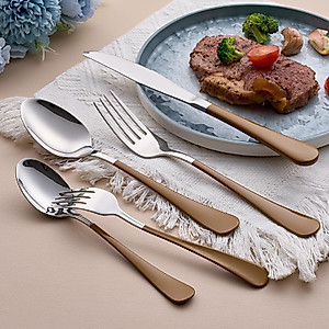 MDEALY 20-Piece Brown Silverware Set for 4, 18/0 Stainless Steel Flatware Cutlery Utensils Set, Include Dinner Knives,Dinner Forks,Dinner Spoons,Salad Forks,Teaspoons,Dishwasher Safe