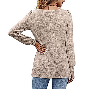 BZB Long Sleeve Tunic Tops for Women Fall Cute Square Neck Shirts Cozy Sweatshirts Khaki M