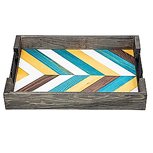 ExoLiry Rustic Gray Rectangular Wood Serving Tray Decorative Black Metal Handles 20-inch Large Capacity Breakfast Coffee Accessory Party Banquet Home Kitchen Ottoman Office Document Holder