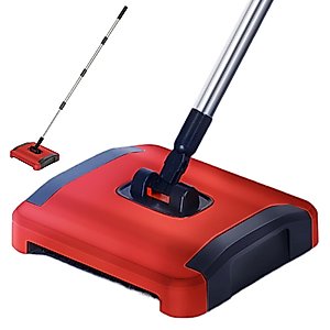 3 Rolling Brushes Floor Sweeper Carpet Brush with Wheels and Large Waste Bin 43inch Detachable Carpet Cleaner for Pet Hair Dust Debris Carpet Sweepers
