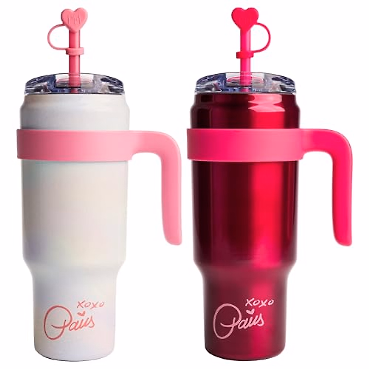 Paris-Hilton 40oz Stainless Steel Tumbler Set with Lid, Straw & Handle, Insulated Travel Mug for Hot & Cold Drinks, Double-Wall Vacuum Cup, Spill-Resistant, BPA-Free, Raspberry Pink & White