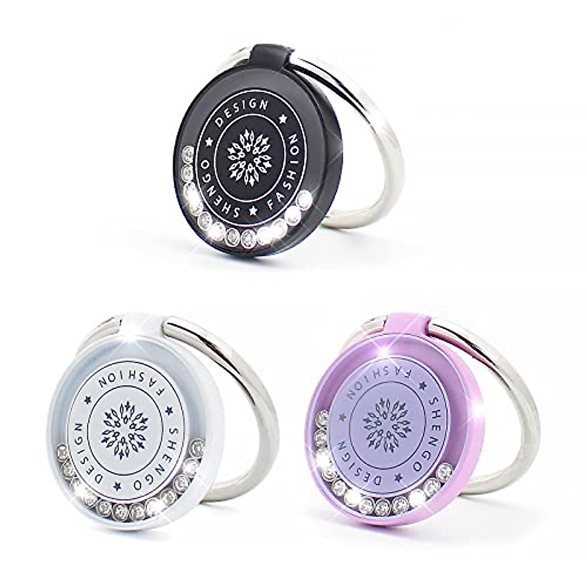 3 Pcs Phone Ring Holder, Yiwanson 360 Degree Rotation Cell Phone Ring Holder, Artificial Diamond Phone Ring Holder Finger Kickstand, Compatible with All Mainstream Smart Phones (Purple White Black)