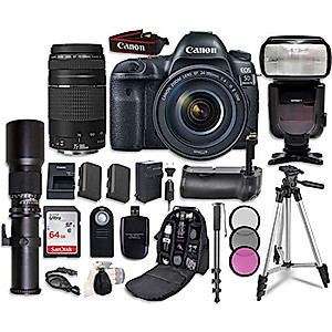 Canon EOS 5D Mark IV Digital SLR Camera Bundle with EF 24-105mm f/4L is II USM Lens + Canon EF 75-300mm f/4-5.6 II Lens + Professional Accessory Bundle (15 Items) (Renewed)
