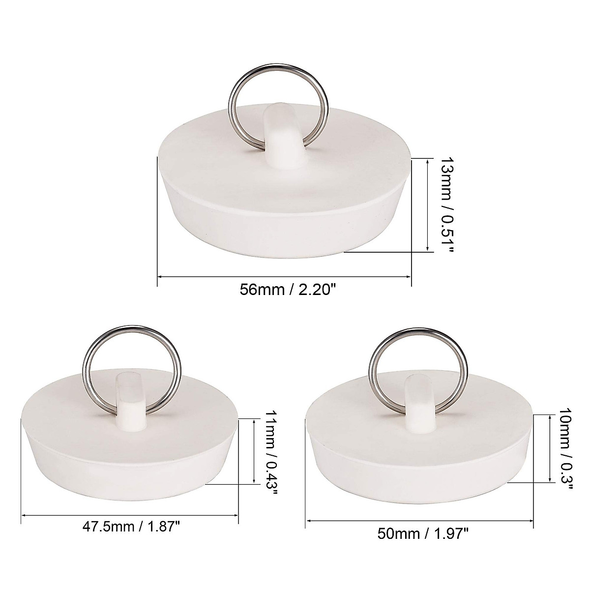 uxcell Drain Stopper, 3 Sizes Rubber Sink Stopper Plug 43mm/47mm/51mm with Hanging Ring for Bathtub Kitchen and Bathroom 1Set (6 Pieces)