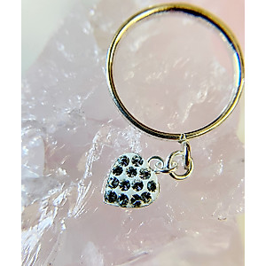 Heart Charm Ring, Dainty Clear Crystal Pave Charm Ring, Textured Band, Smooth Band, Sterling Silver Ring, Stackable Ring, Custom Size 5 6 7 8. Jewelry Inspirations