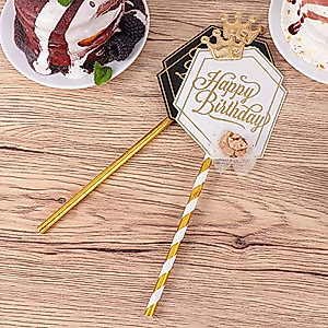 Amosfun Crown Cake Toppers Hexagon Cake Inserts Elegant Cupcake Decor Party Supplies (White+ Black) for Party Cake Decortion