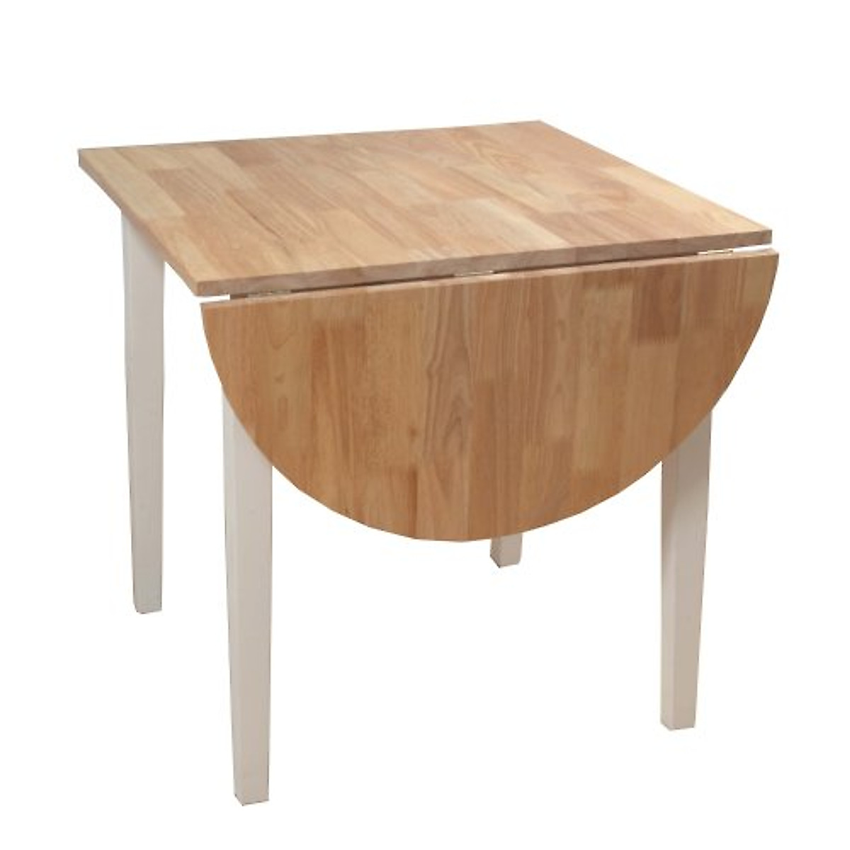 Target Marketing Systems Tiffany Two-Toned Single Drop Leaf Dining Table for Small Spaces, and Apartments, Made of Solid Rubberwood, Expands from 30" to 43", Pure White/Natural