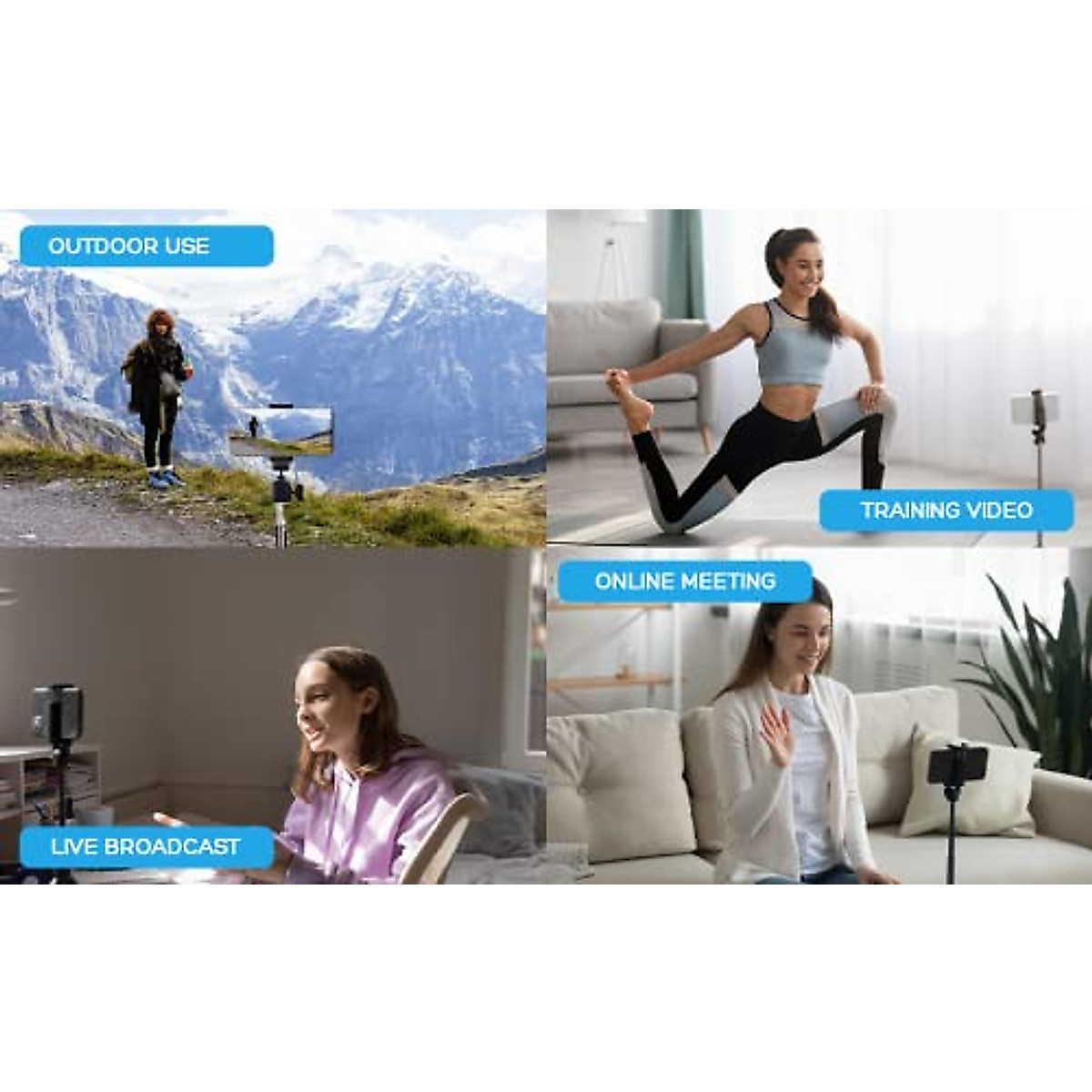 MeeA 82 Inch Tall Extendable Tripod Compatible with Most Cell Phones, DSLRs, Digital Cameras for Selfie and Live Video Travel, Broadcasting/Streaming/vlogging. Black