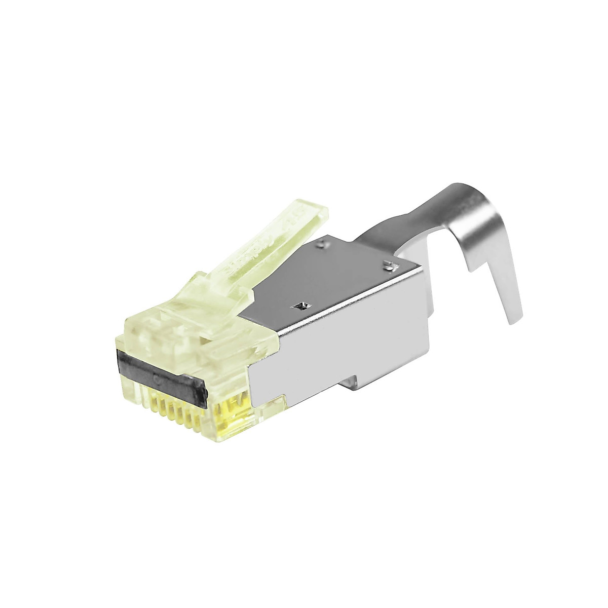 Simply45 ProSeries Pass-Through RJ45 Mod Plug - Shielded External Ground for 23AWG Solid, FPE Insulated 10G STP LAN Cables (Cat7a/7/6a) - Yellow, 50-Piece Jar - S45-1755P