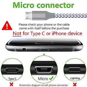Hoblaze Micro USB Cable 10FT, Android Charger Cord 3Pack Long Nylon Braided Sync and High Speed Charging Cord Compatible with Samsung Galaxy S7 Edge S6, Android & Windows Smartphones and More