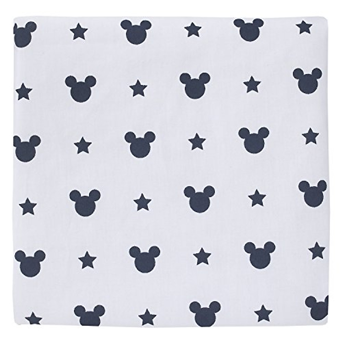 Disney Mickey Mouse 4 Piece Hello World Denim/Star/Icon Nursery Crib Bedding Set, Navy, Grey, White