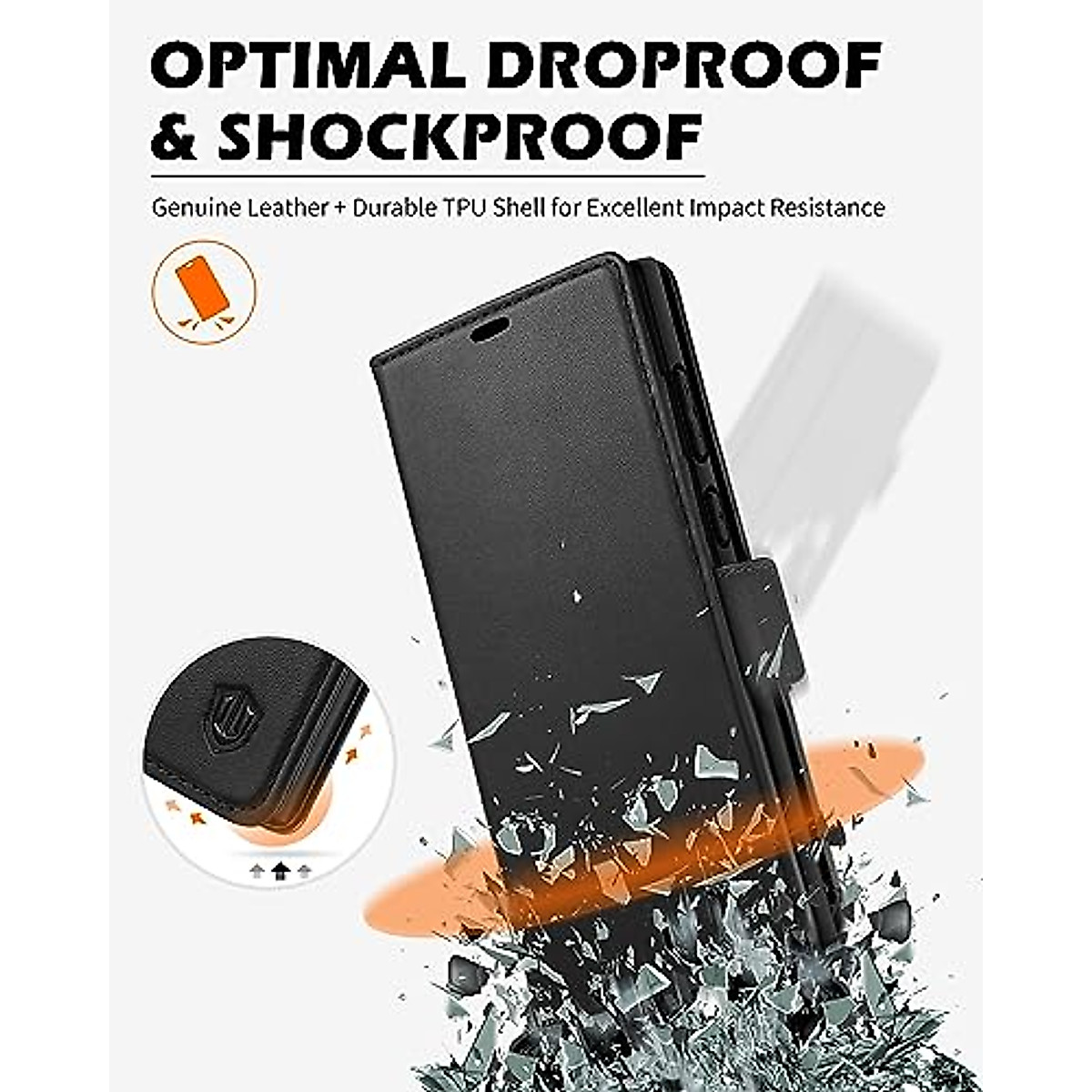 SHIELDON Wallet Case for Galaxy S23 Ultra 5G, Genuine Leather Case Kickstand RFID Blocking Credit Card Holder Shockproof Protection Magnetic Cover Compatible with Galaxy S23 Ultra 6.8" 2023 - Black