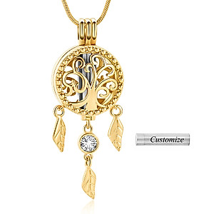 Minicremation Cremation Jewelry for Ashes Dream Catcher Urn Necklace for Loved One's Ashes Tree with leaves Keepsake Necklace for Women Men(Customize)