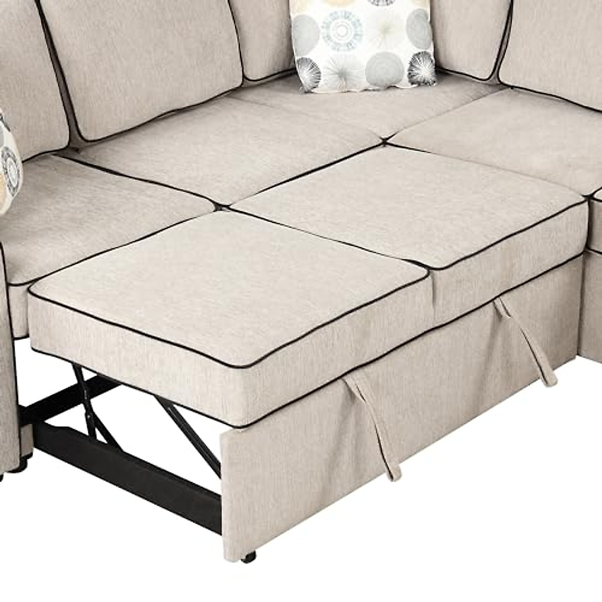 Eafurn Symmetrical Sectional Sofa with Pull Out Bed, 83" L-Shaped Convertible Corner Couch with Removable Backrest,Linen Upholstery Sofabed with USB Ports, 2 Power Sockets and Throw Pillows