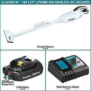 Makita XLC02RB1W 18V LXT Lithium-Ion Compact Cordless Vacuum Kit (2.0Ah), 1.3 Pint