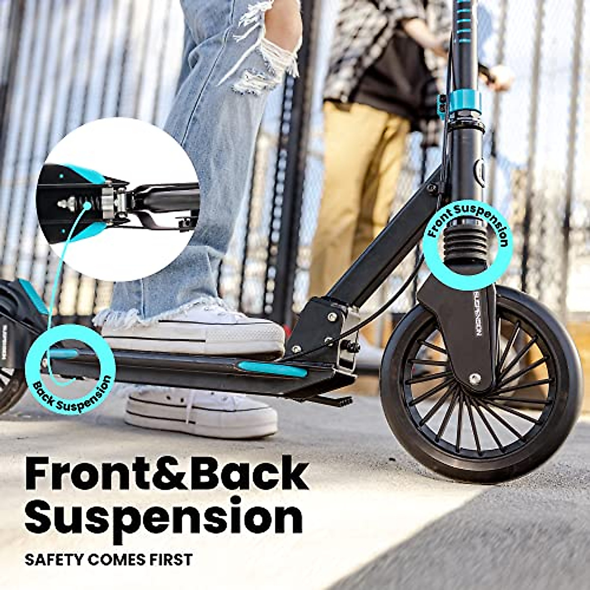 Aero A230 Adult Kick Scooter for Teens 12 or 14 Years and up, Adults Scooters with Disc Brake, Rubber Mat, Double Shock Absorption, ABEC-7 Bearing, Max 250 lbs, Foldable and Height Adjustable