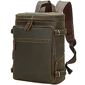 Masa Kawa Vintage Full Grain Leather Backpack for Men Fits 15.6 Inch Laptop Brown Travel Rucksack Bag Casual Daypack