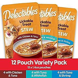Hartz Delectables Stew Lickable Wet Cat Treats for Adult & Senior Cats, Variety Pack, 12 Count
