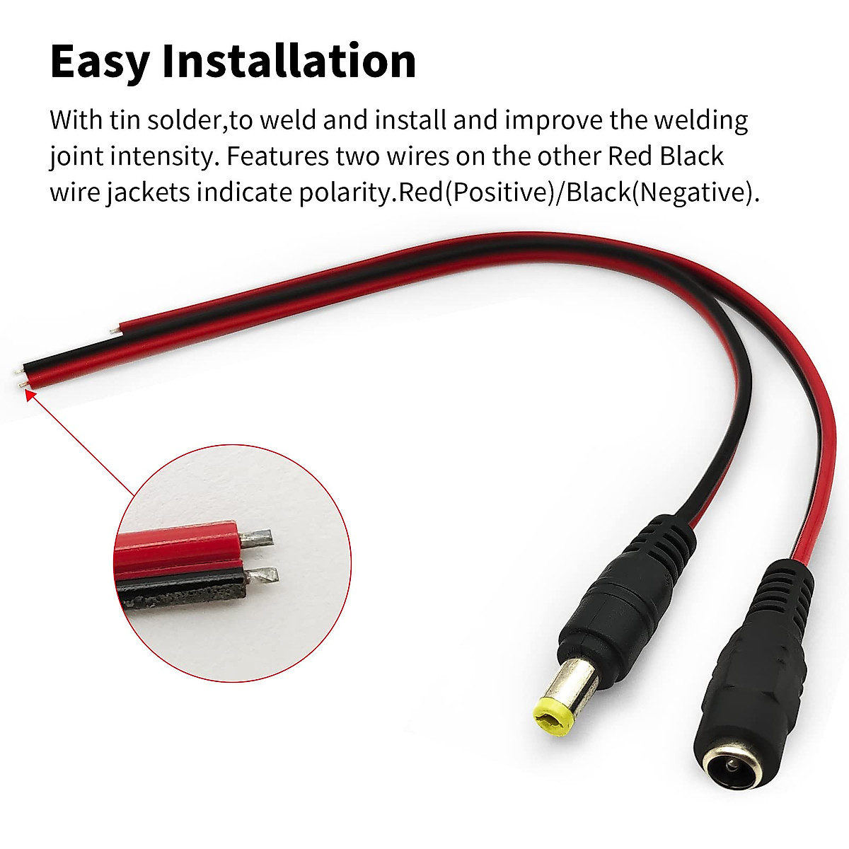 18AWG DC Power Cable, 6 Pairs DC Power Pigtail Cable Wire, 12V 5A Male & Female Connectors, Suitable for CCTV Security Cameras and Lighting Power Adapters(5.5mm x 2.1mm, 6 Pairs)
