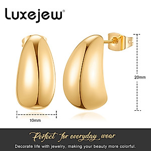 Chunky Gold Hoop Earrings for Women, 14K Gold Plated Thick Drop Hoops Earrings for Women Lightweight Teardrop Gold Earrings for Women Trendy Hypoallergenic Open Hoops Gold Earrings Gifts for Women