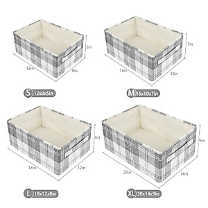 ANMINY 2PCS Storage Baskets Closet Storage Organizer Bins with Handles, Foldable Large Fabric Storage Bins for Shelves, Rectangular Baskets Laundry Clothes Blanket Cubes - Light Gray, Large