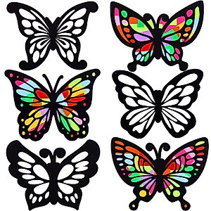 Outus Butterfly Stained Glass Effect Paper Butterfly Suncatcher, 6 Types for Window Art Classroom Art Craft Party Favor Travel Toy, 6.3 x 4.3 Inch with Colored Paper (12 Pieces)