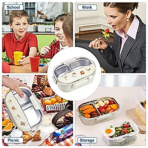 VANDHOME Bento Box Stainless Steel Lunch Box with Cutlery 2-Compartment Lunch Container Reusable Bento Lunch Box, Suitable for Office, Work Meals, BPA-Free Leak-Proof Bento Box (Beige 900ml)