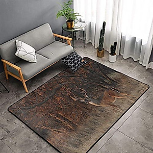 LDRSHMN Forest Camo Cervus Nippon Sika Deer Kids Rug, Vintage Forest Background Home Decor Rugs, with Non-Slip Backing Easy Can Be Washed for Kitchen Yoga Bathroom Shaggy Rugs, 2x3ft