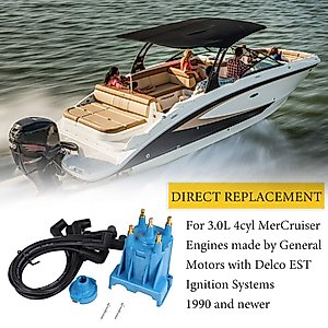 Ignition Tune Up Kit with Distributor Cap and Rotor and Spark Plug Wires Set Replacement for 3.0L 4cyl MerCruiser Engines Made by GM with Delco EST Ignition Systems - Replace 811635Q2, 816761Q14