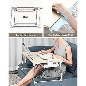 SAIJI Folding Bed Desk for Laptop, Eating Breakfast, Writing, Gaming, Extra Large 25.6" x 19.3" Portable Floor Stand Laptop Desk Table for Adult,Kids, Wood Bed Tray Table Lap Desk