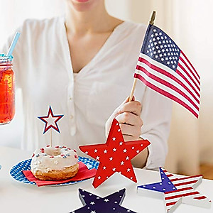 Youyole 3 Pieces Independence Day Wooden Star Blocks Patriotic Wood Star Standing Blocks 4th of July Tabletop Decor for American Festival Celebration Home Decor (American Flag Prints Series)