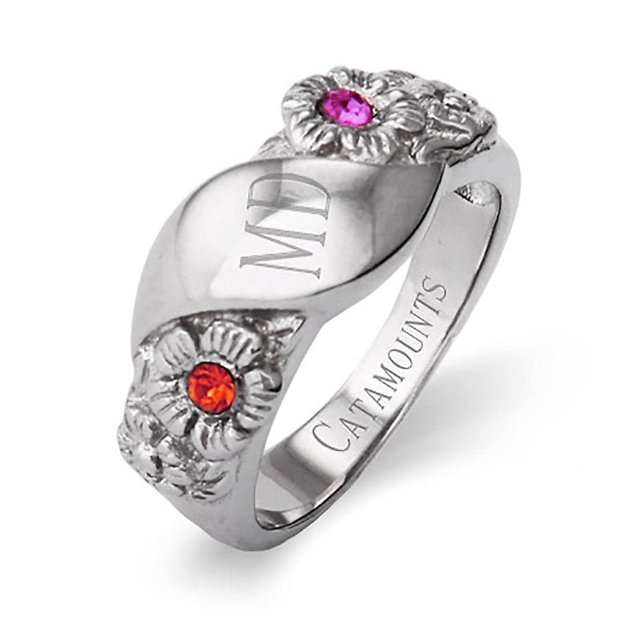 Women's Sterling Silver 2 Stone CZ Birthstone Graduation Class Ring (ring size 5) - Personalized Class Ring for Graduate - Custom Engraved Ring for Her - Graduation Gift - Gifts for Mom