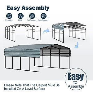 EROMMY 12x20 FT Metal Carport, 12' x 20' x 8.6' Heavy Duty Carport Canopy with Galvanized Metal Roof and Frame for Pickup, Boat, Car and Tractors