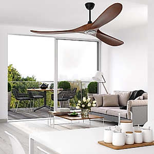 Obabala 60'' Outdoor Ceiling Fan with Remote Control, 3 Balsa Wood Blades, Matte Black, Reversible DC Motor Quiet Energysaving, for Bedroom Patios Kitchen Farmhouse, Indoor/Outdoor Ceiling Fan
