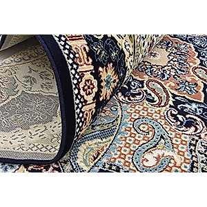 Unique Loom Narenj Collection Classic Traditional Medallion Textured Design Area Rug, 5 x 8 ft, Navy Blue/Tan