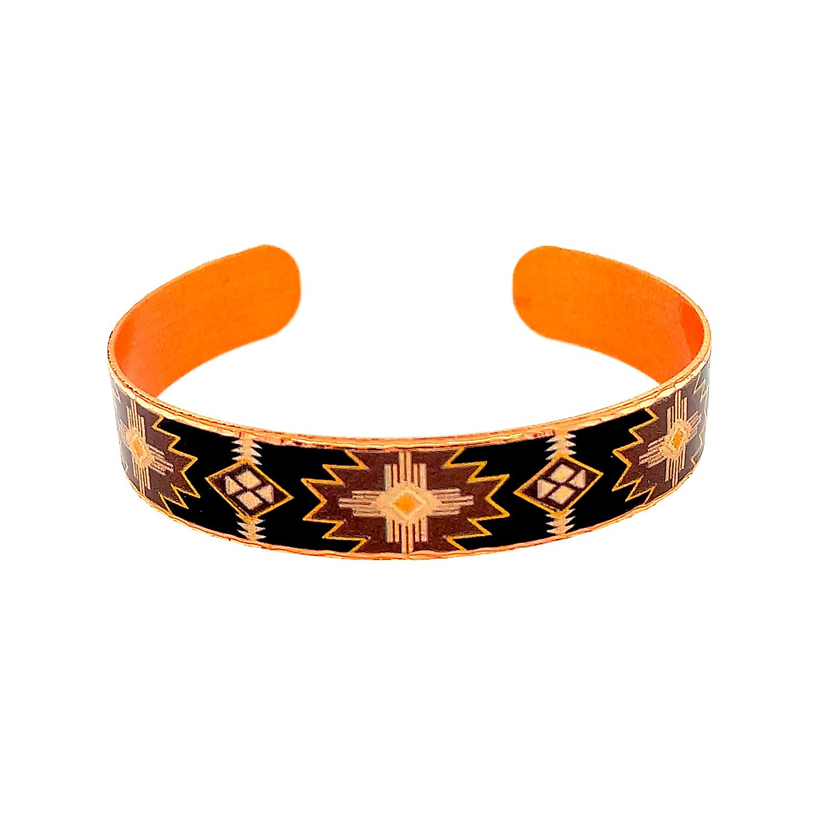 FRONT LINE JEWELRY Native American Zia Bracelets for Unisex Open-Ended Zia Sun Symbol Jewelry Gold & Black Accented Native American Copper Bracelets