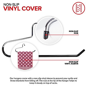 Blanket Hangers (12 Pack) - Stainless Steel Quilt Hangers with Vinyl Non-Slip Coating - Holds Up to 40 Lbs - Heavy Duty Hangers for Closet Storage, Comforters, Bedding, Towels, Rugs - Stock Your Home