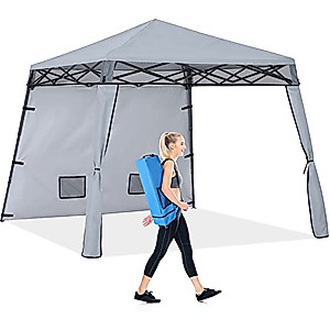COOSHADE Compact Lightweight Backpack Canopy Sun Protection Pop-Up Shelter Slant Leg Beach Tent 8 x 8 ft Base / 6 x 6 ft Top(Grey)