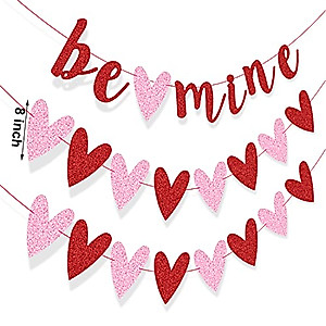 Valentine's Day Bunting Banners Red Glittery Be Mine Banner and Red Pink Glittery Heart Garland Banner No DIY Wedding Engagment Anniversary Bachelorette Party Home Decorations