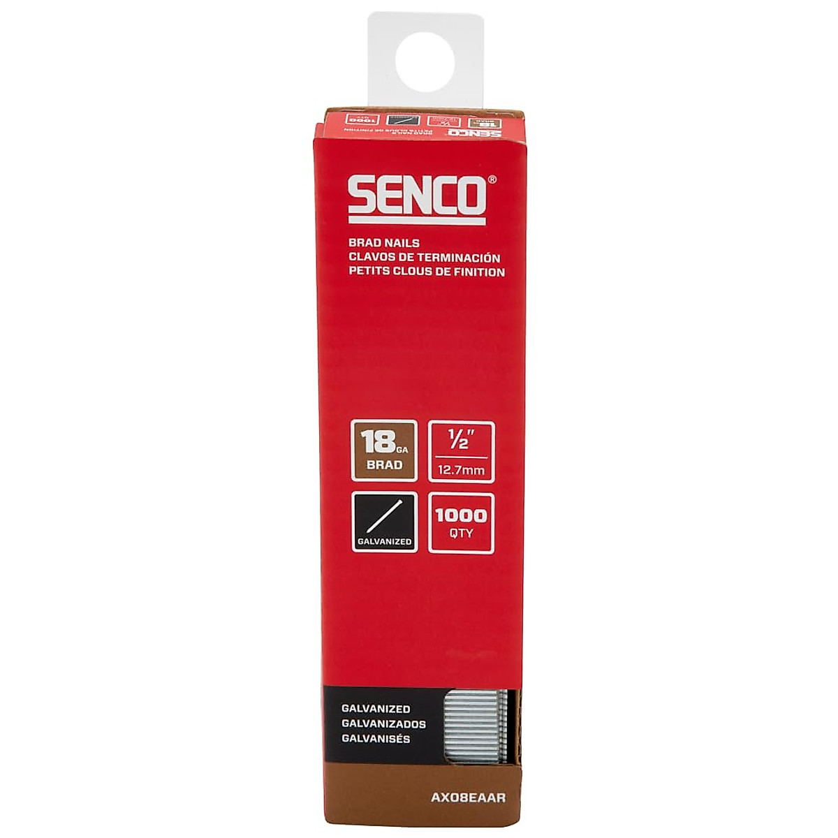 SENCO AX08EAAR 1/2" 18 Gauge Brad Nails, Galvanized Finish 1,000 Count Pack